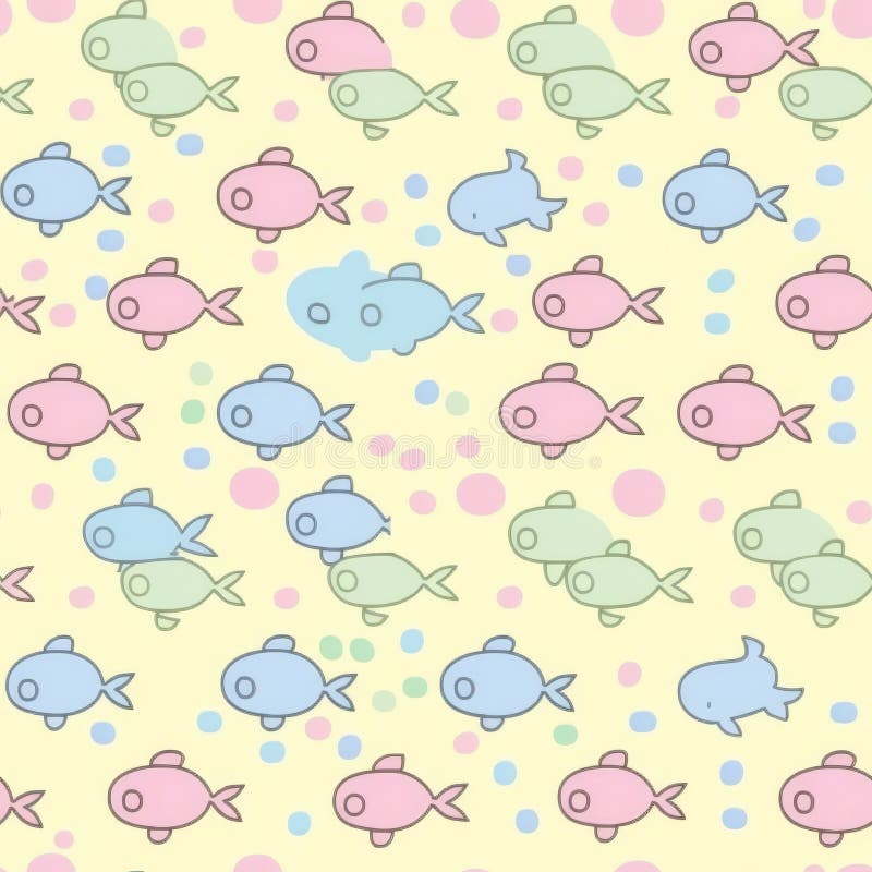 Seamless Pattern with Cute Colorful Fish on a Pastel Yellow Background ...