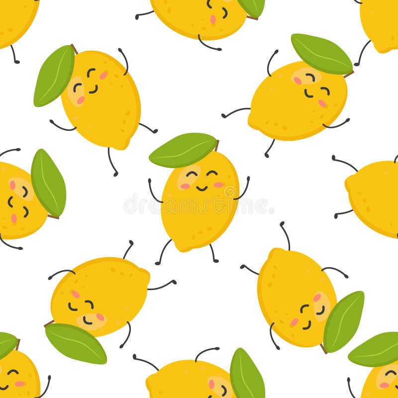 Seamless Pattern of Cute Colorful Yellow Lemons. Stock Vector ...