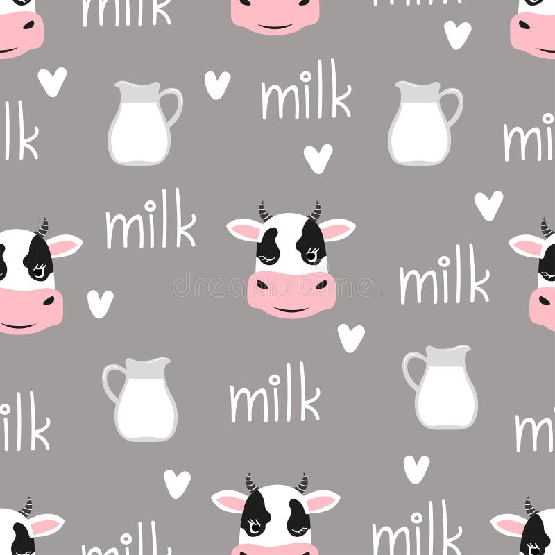 Seamless Pattern with Cute Cow and Milk. Vector Illustration Stock ...
