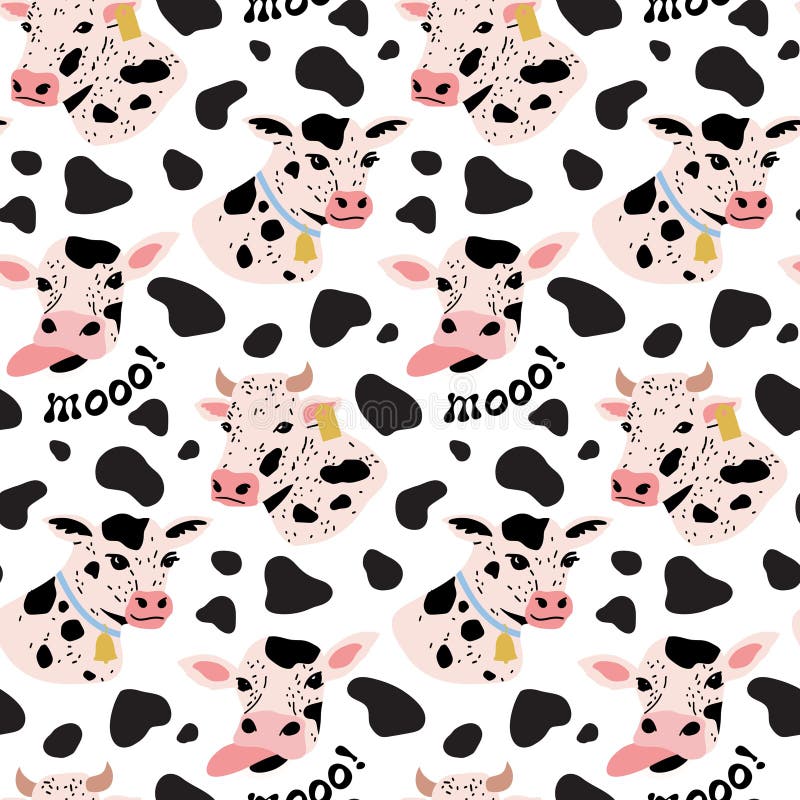 Seamless Pattern with Cute Cows. Cow Print Repeat Vector Design. Stock ...