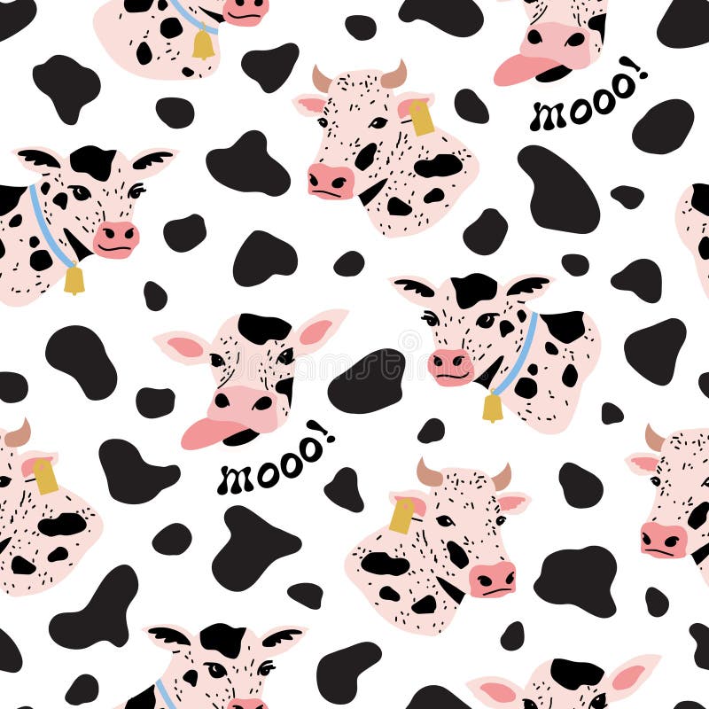 Seamless Pattern with Cute Cows. Cow Print Repeat Vector Design. Stock ...