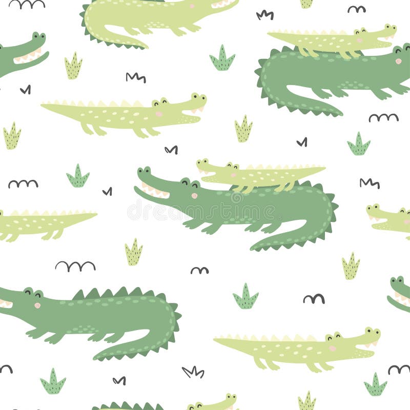 Cute Crocodiles Seamless Pattern Stock Vector - Illustration of graphic ...