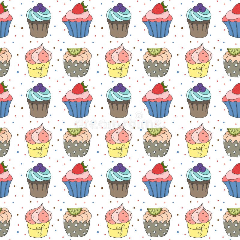 Seamless Pattern with Cute Cupcakes. Vector Illustration Stock ...