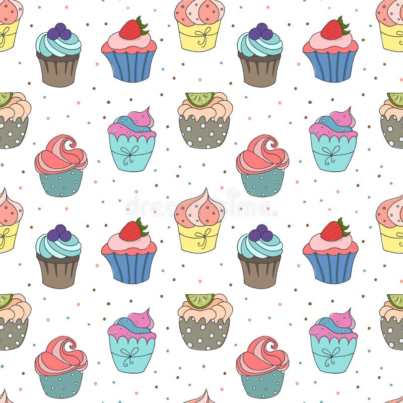 Seamless Pattern with Cute Cupcakes. Vector Illustration Stock ...