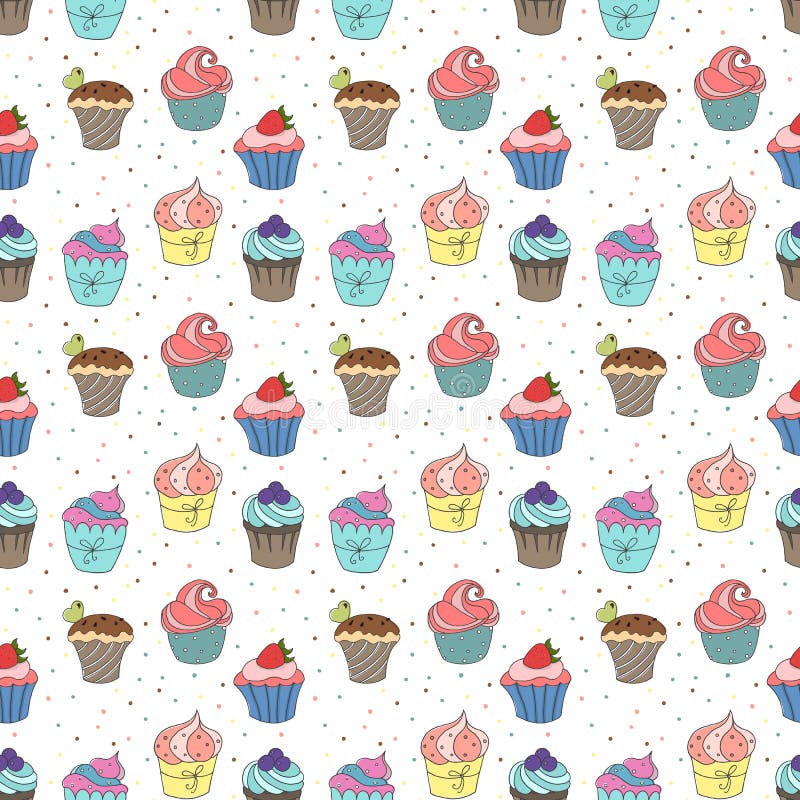 Seamless Pattern with Cute Cupcakes. Vector Illustration Stock ...