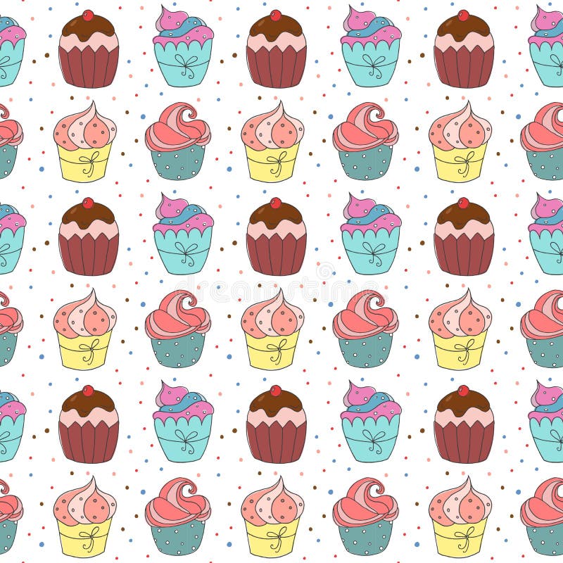 Seamless Pattern with Cute Cupcakes. Vector Illustration Stock ...