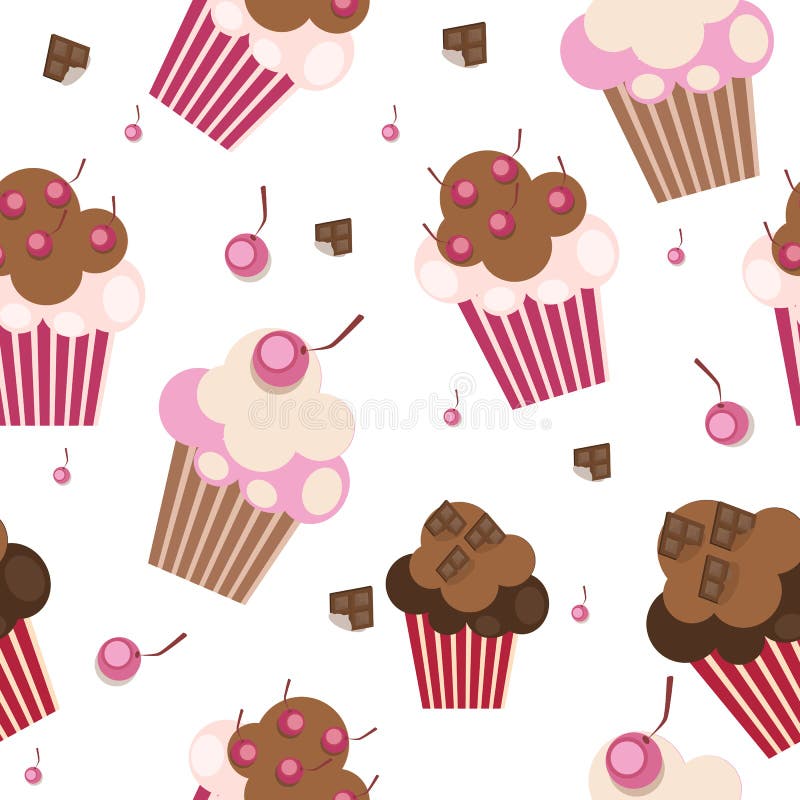 Seamless Pattern with Cute Cupcakes, Vector Stock Vector - Illustration ...