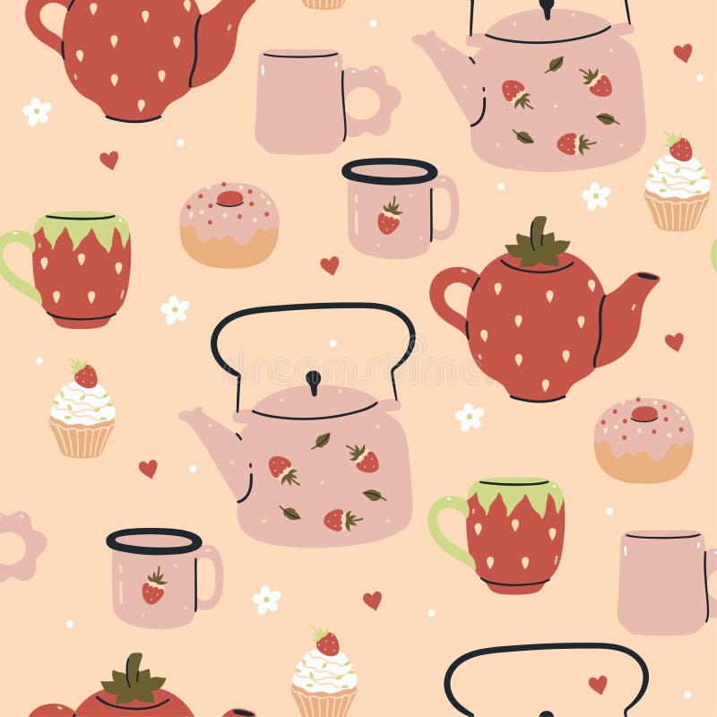 Seamless Pattern with Cute Cups and Teapots. Vector Graphics Stock ...