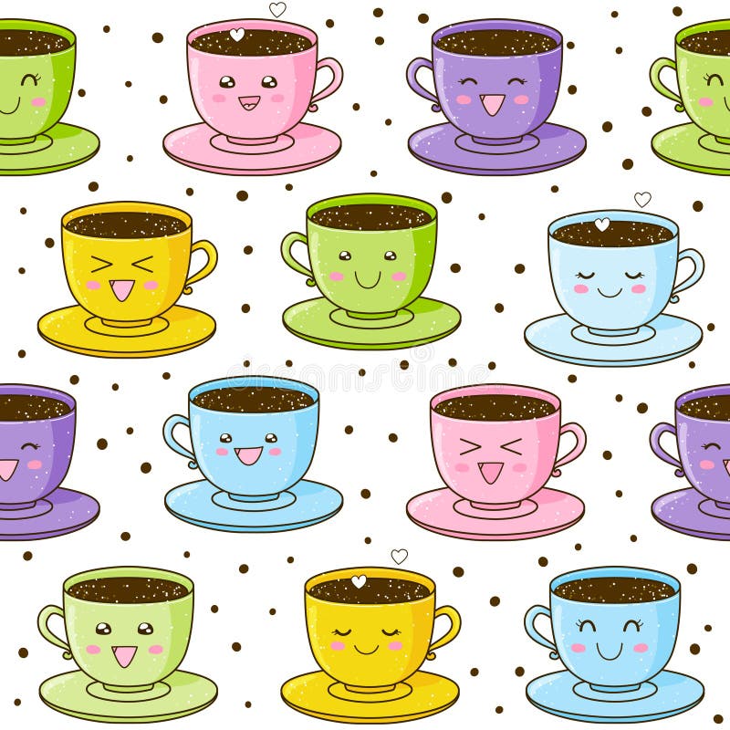 Seamless Pattern with Cute Cups Stock Vector - Illustration of symbol ...