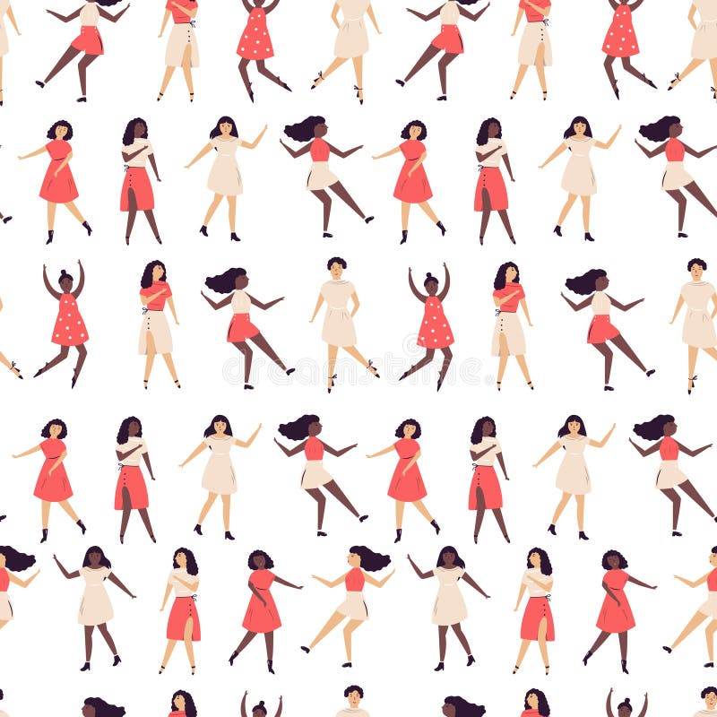Seamless Pattern with Beautiful Dancing Woman. Vector Illustration in a ...