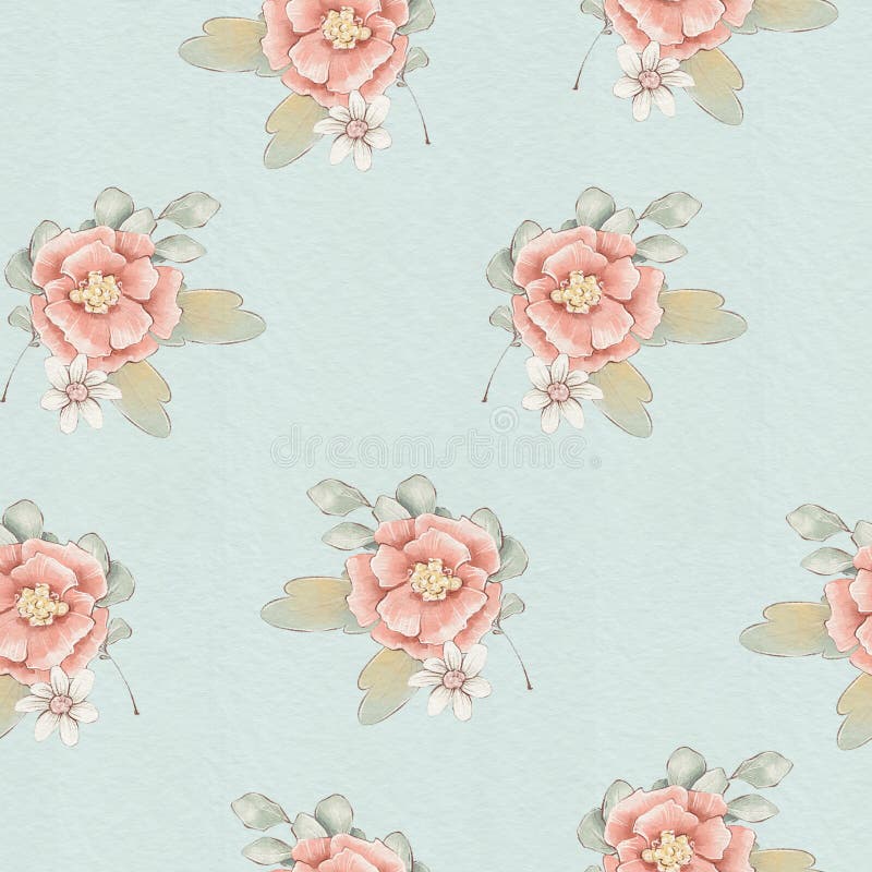 Seamless Pattern with Cute Delicate Spring Flowers and Leaves Stock ...