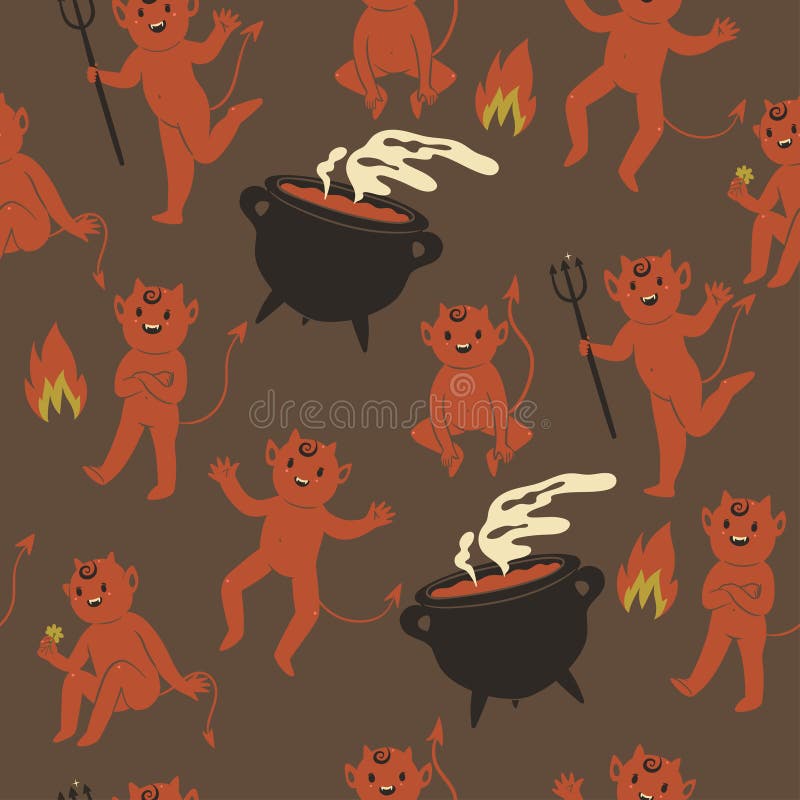 Seamless Pattern with Cute Devils. Vector Graphics Stock Vector - Illustration of fear, evil ...