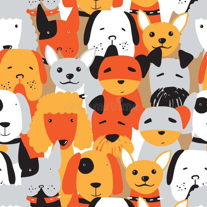 Seamless Pattern with Cute Different Kinds of Dogs Stock Illustration ...
