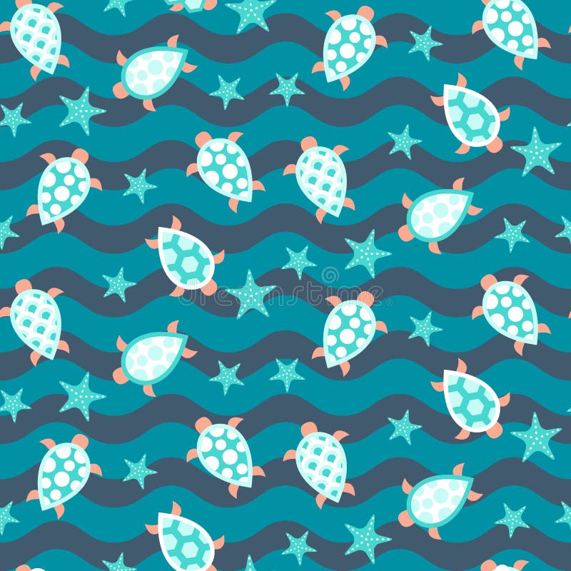 Seamless Pattern with Cute Different Turtles Stock Illustration ...
