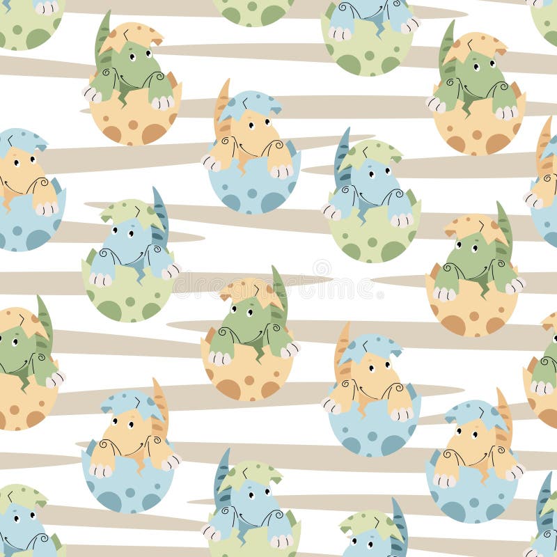 Seamless Pattern with Cute Dinosaurs in an Egg in Flat Style. Endless ...