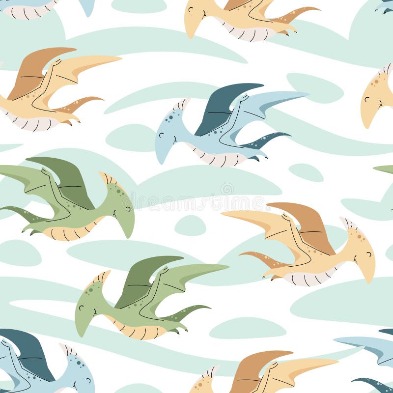 Seamless Pattern with Cute Dinosaurs in Flat Style. Endless Texture ...