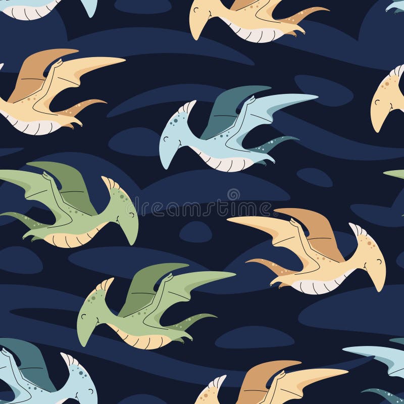 Seamless Pattern with Cute Dinosaurs in Flat Style. Endless Texture ...