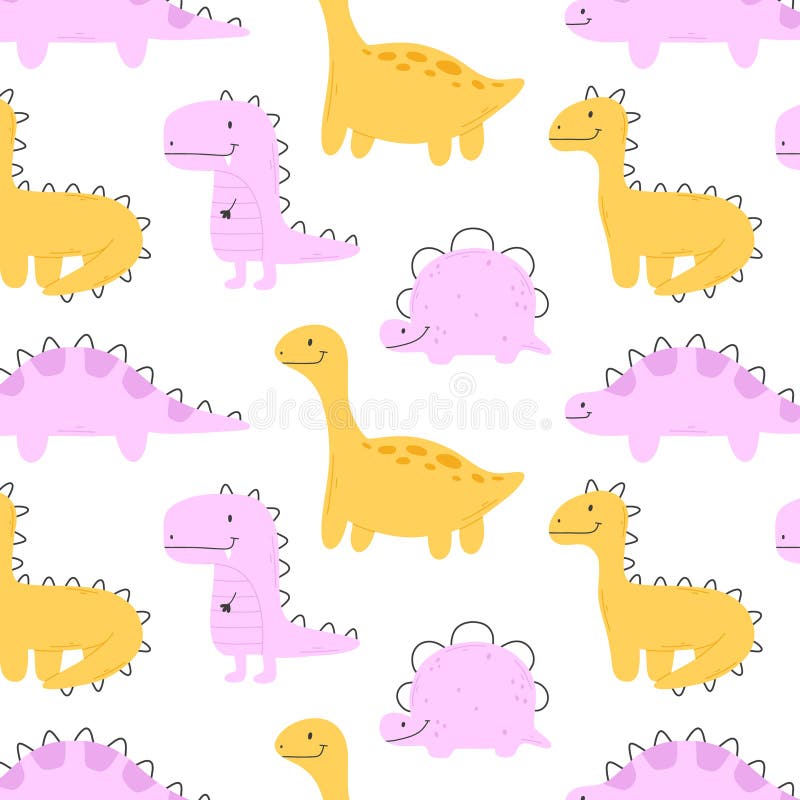 Seamless Pattern with Cute Dinosaurs. Kids Prit with Dino Stock Vector ...