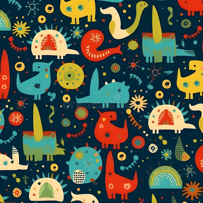 Seamless Pattern with Cute Dinosaurs. Vector Illustration for Kids ...