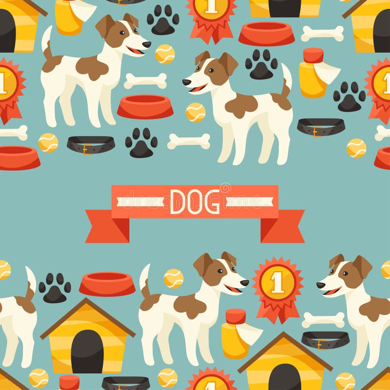 Seamless Pattern with Cute Dogs, Icons and Objects Stock Vector ...
