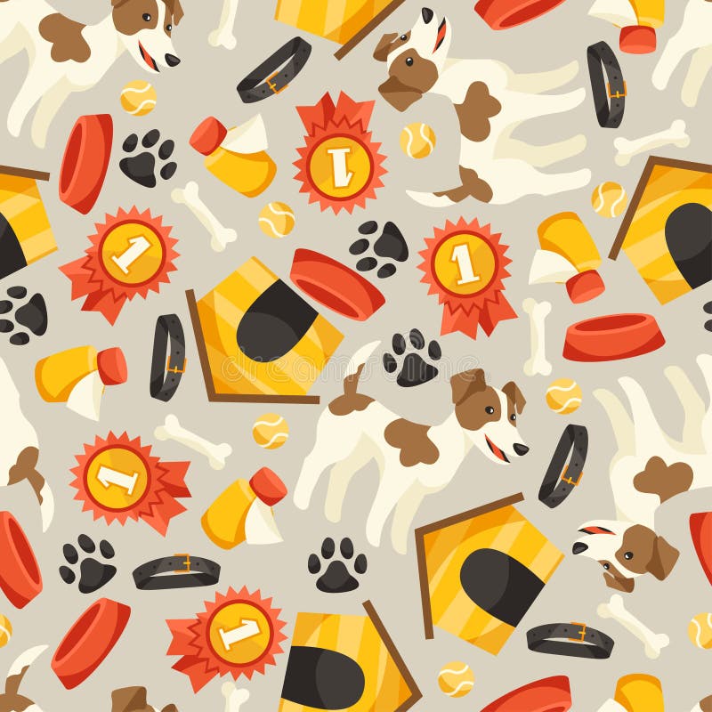 Seamless Pattern with Cute Dogs, Icons and Objects Stock Vector ...
