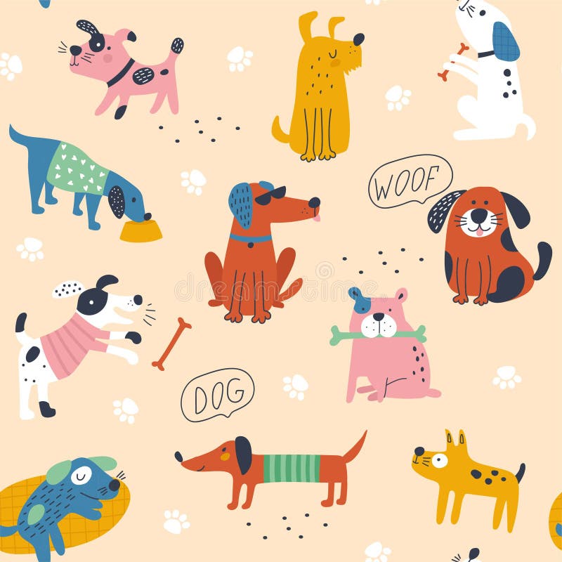 Seamless Pattern with Cute Dogs. Vector Illustrations Stock Vector ...