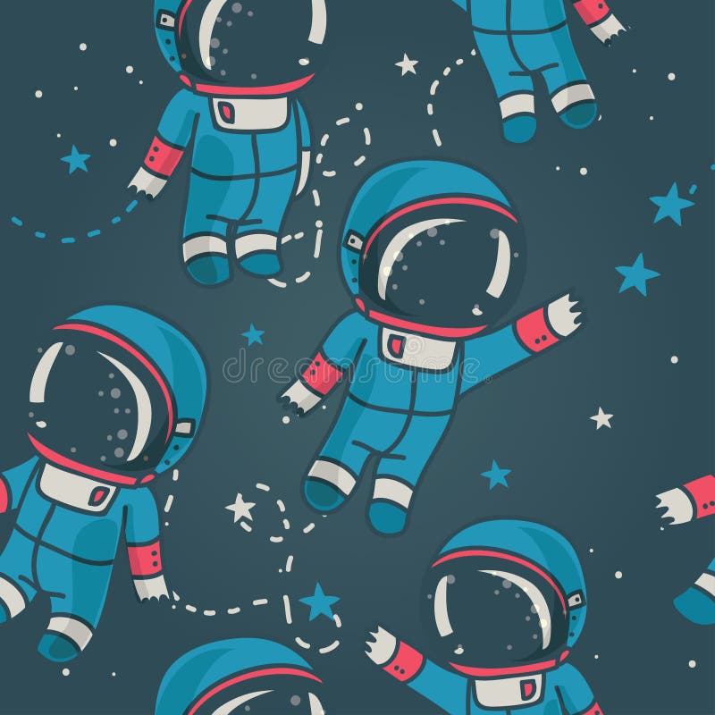 Seamless Pattern with Cute Doodle Astronauts Stock Vector ...