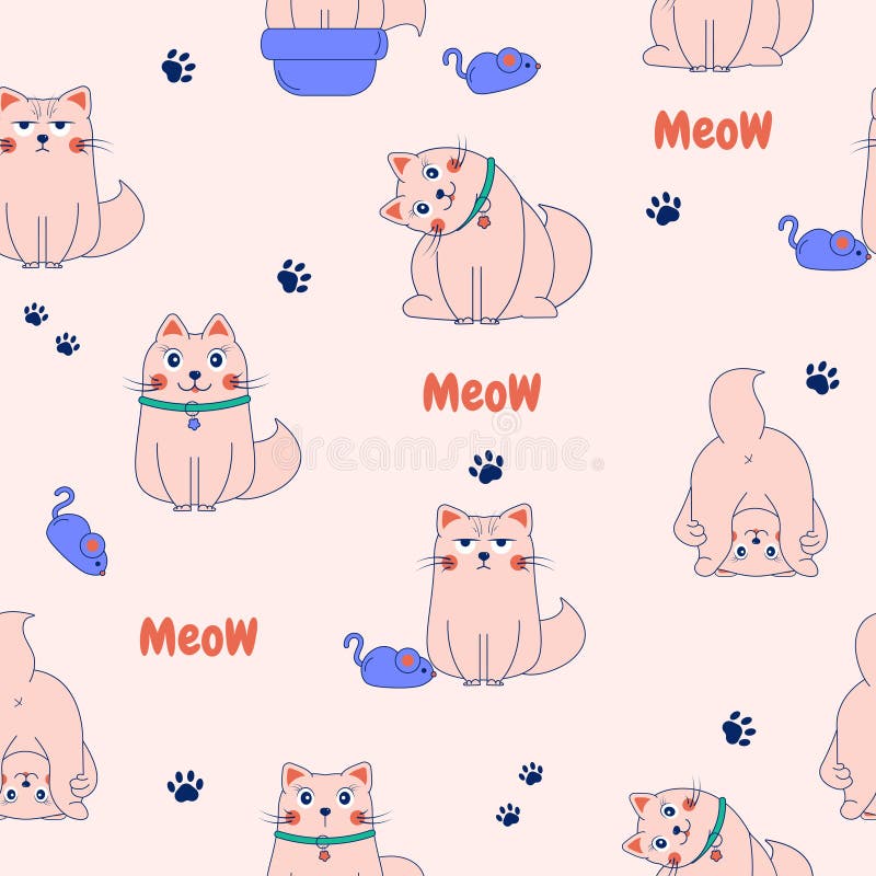 Seamless Pattern with Cute Doodle Cats Stock Vector - Illustration of ...