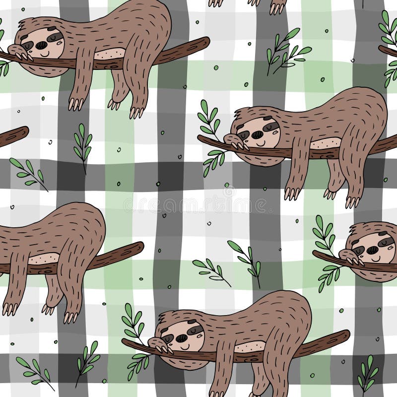 Seamless Pattern with Cute Doodle Sloth Print Stock Vector ...