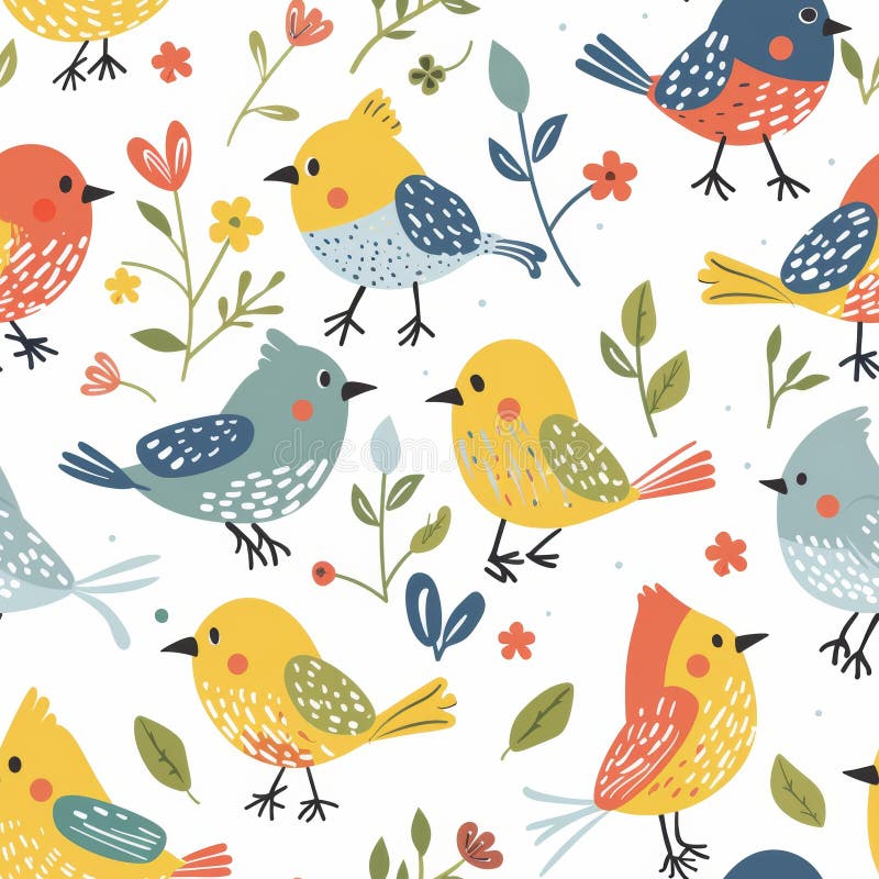 Seamless Pattern a Cute Drawn Birds and Flowers. Nice Light Wallpapers ...