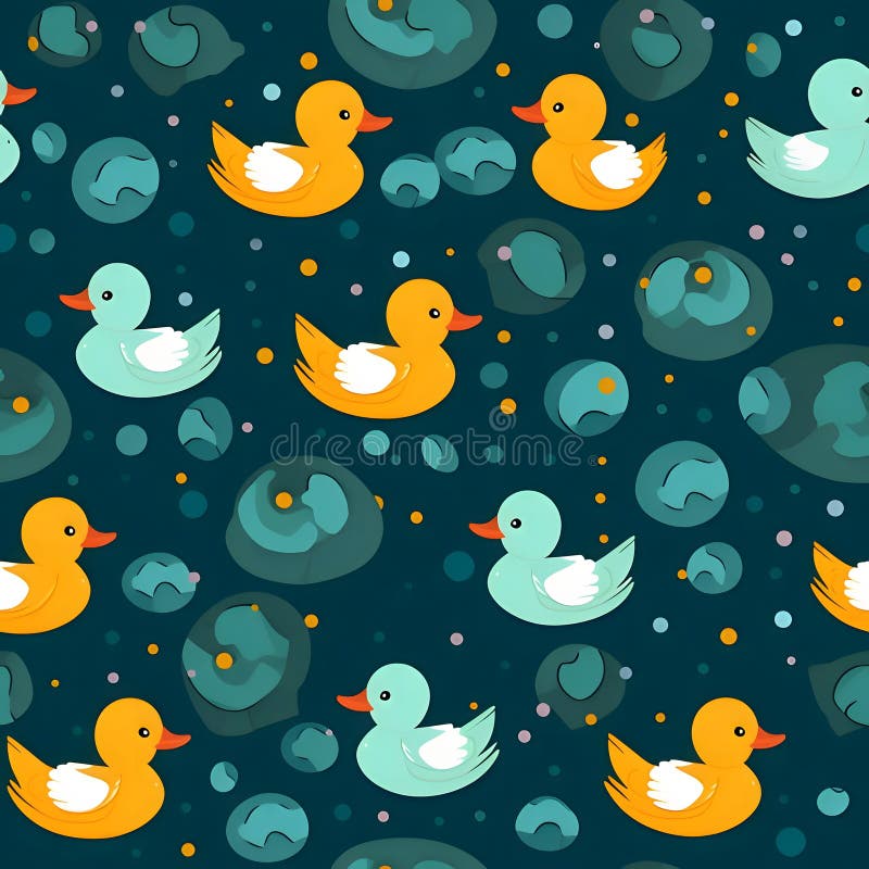 Seamless Pattern with Cute Ducks and Bubbles. Vector Illustration Stock ...