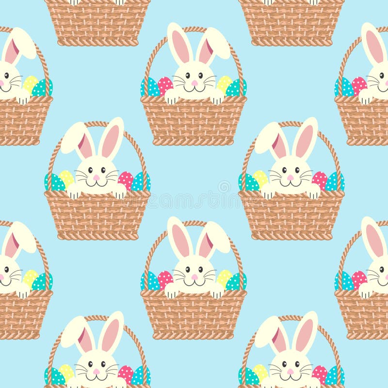 Seamless Pattern, Cute Easter Bunnies in Baskets with Eggs. Children S ...