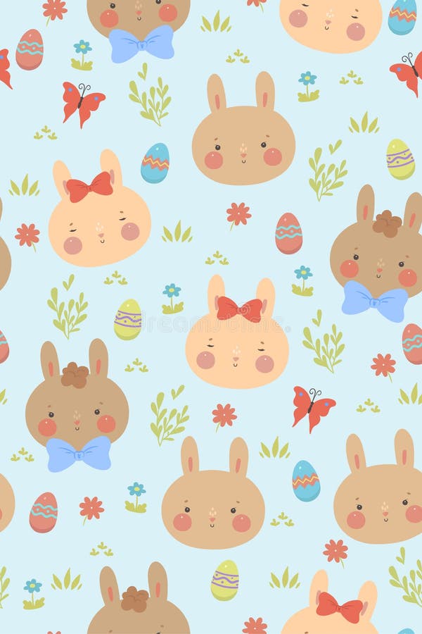 Seamless Pattern with Cute Easter Bunnies. Vector Graphics Stock Vector ...