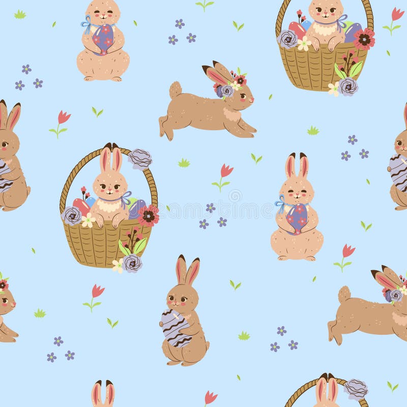 Seamless Pattern with Cute Easter Bunnies. Vector Graphics Stock Vector ...