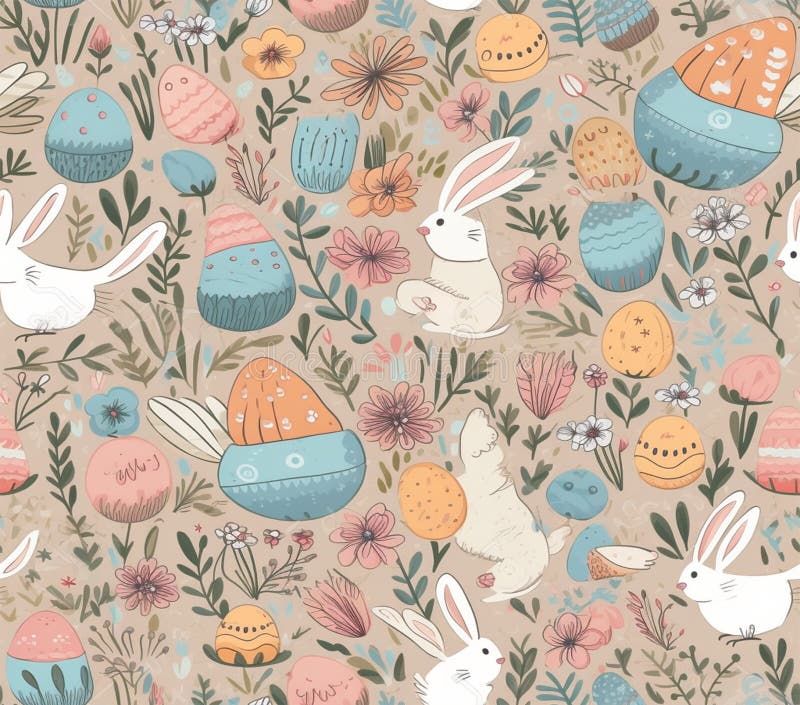 Seamless Pattern of Cute Easter Bunny Vector Stock Vector ...