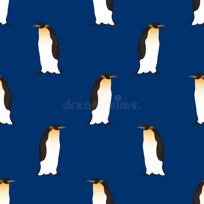 Seamless Pattern. Cute Emperor Penguins on a Dark Blue Background ...
