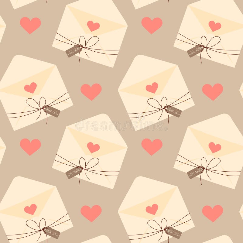 Seamless Pattern, Cute Envelopes with Love Letters Tied with a String ...
