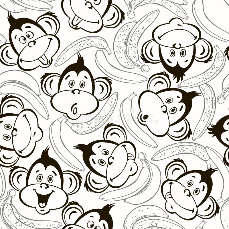 Seamless Pattern with Cute Faces of Monkeys and Bananas. Kids Mo Stock ...
