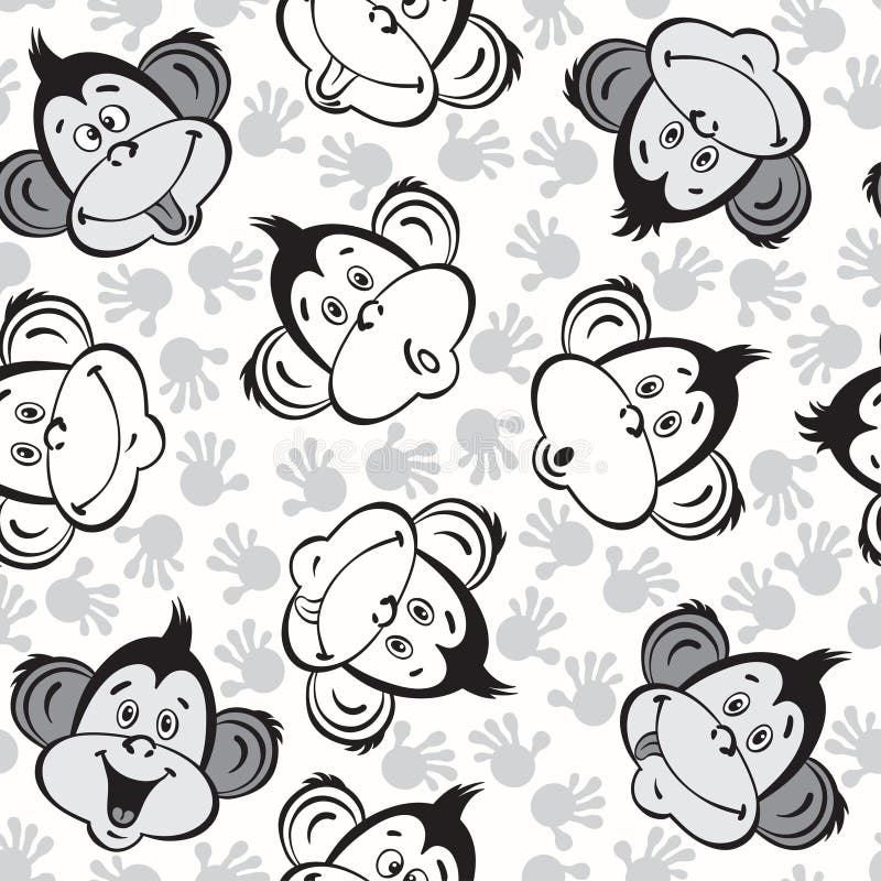 Seamless Pattern with Cute Faces of Monkeys. Kids Monochrome Vec Stock ...