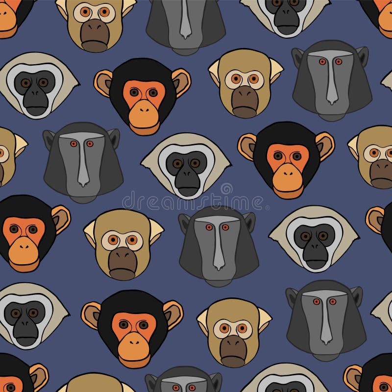 Seamless Pattern with Cute Faces of Monkeys. Stock Vector ...