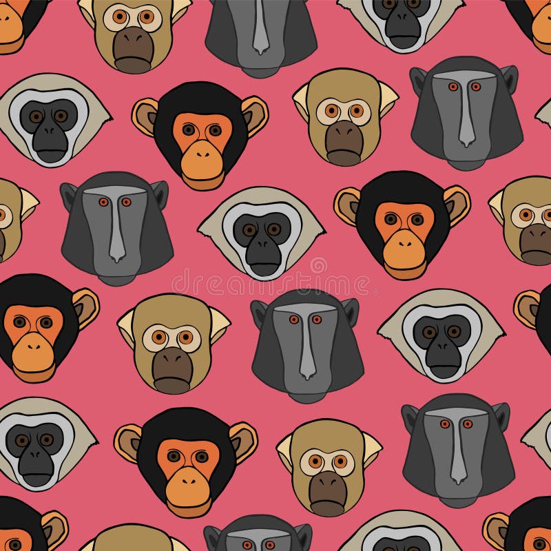 Seamless Pattern with Cute Faces of Monkeys. Stock Vector ...