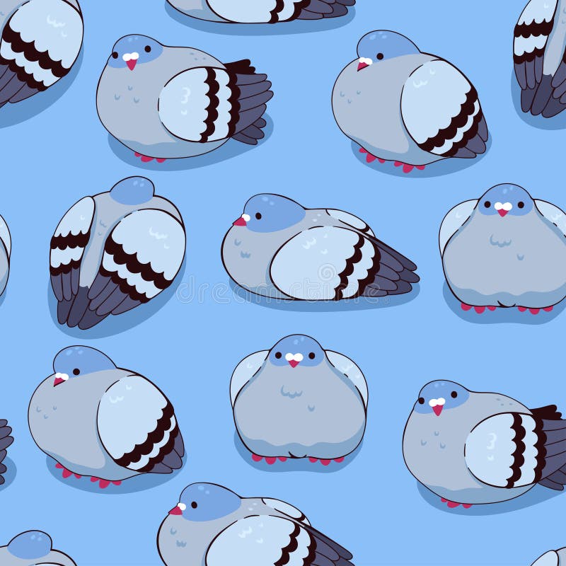 Seamless Pattern with Cute Fat Fluffy Pigeons. Vector Graphics Stock ...