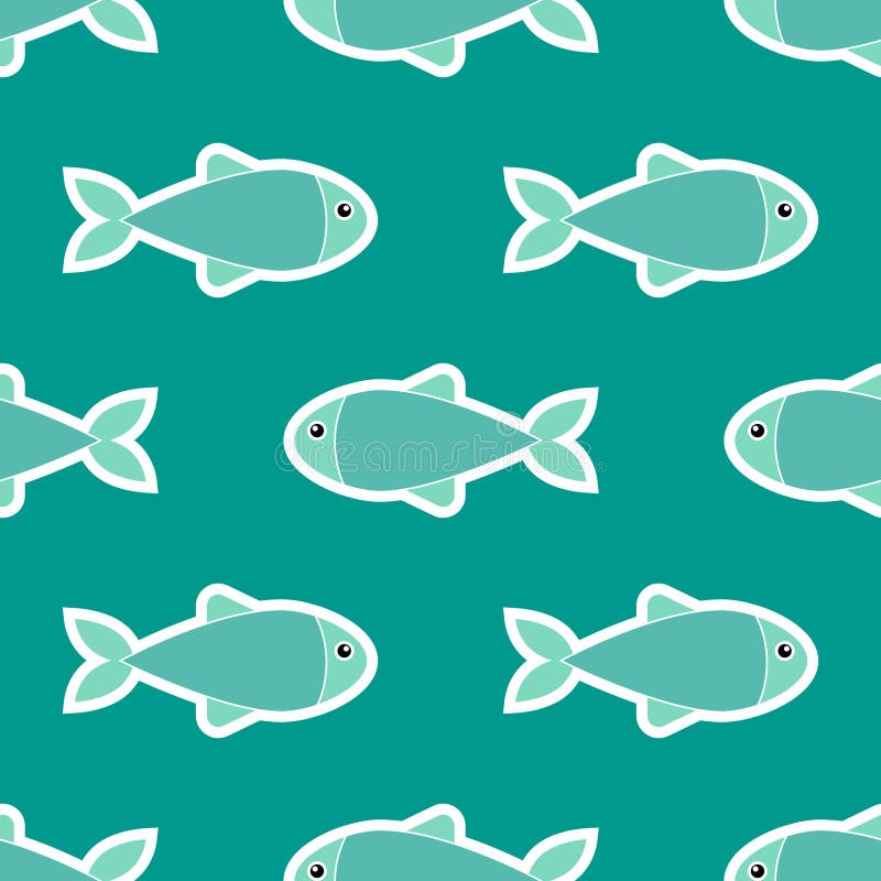 Seamless Pattern with Cute Fish on Blue Background. Stock Vector ...