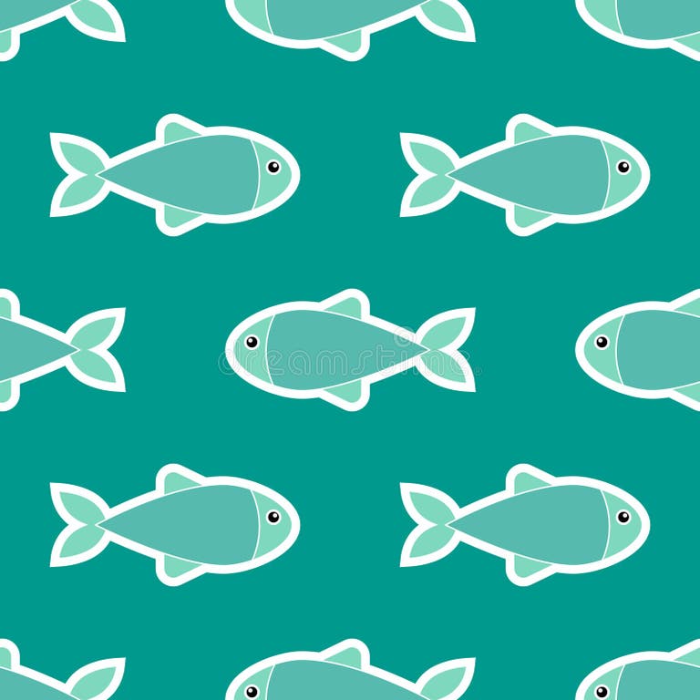 Seamless Pattern with Cute Fish on Blue Background. Stock Vector ...