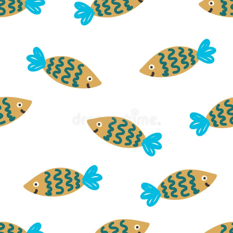 Seamless Pattern Cute Fish Kids Design on White Background Stock Vector ...
