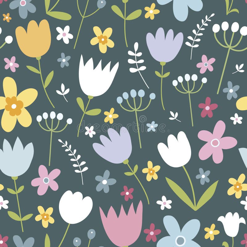 Seamless Pattern with Cute Flowers and Plants. Floral Texture Stock ...