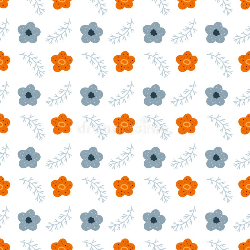 Seamless Pattern with Cute Flowers on White Background, Flat Style ...
