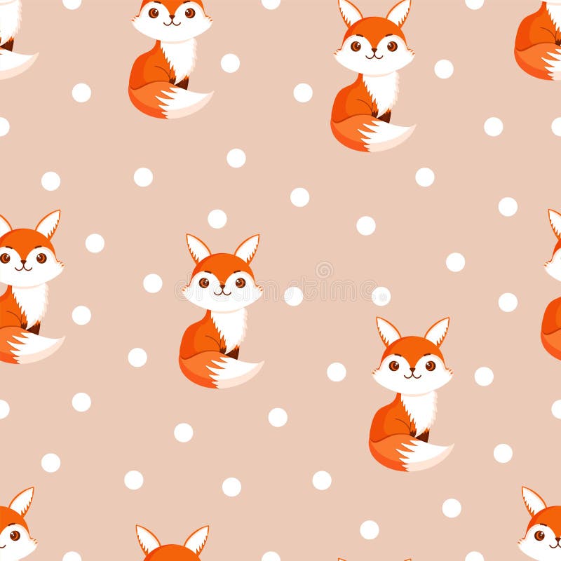 Seamless Pattern with Cute Fox and Decorative Polka Dots. Texture with ...