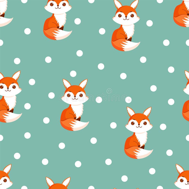 Seamless Pattern with Cute Fox and Decorative Polka Dots. Texture with ...