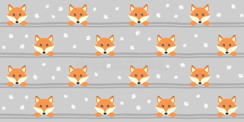 Seamless Pattern with Cute Fox Face and Paws on a Gray Striped ...